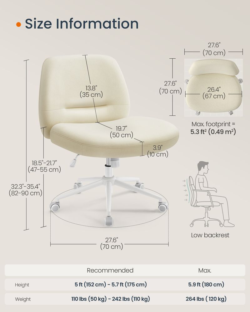 Armless Office Chair with Star Base and Wheels