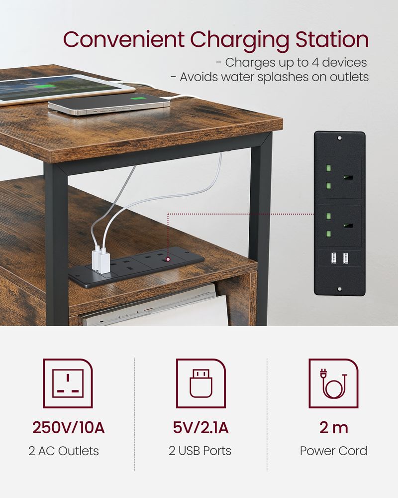 VASAGLE Side Table with Charging Station SONGMICS HOME