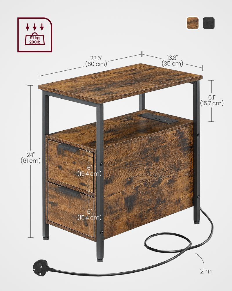 VASAGLE Side Table with Charging Station SONGMICS HOME